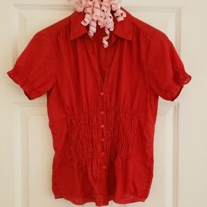 The Limited | Tops | Limited Short Sleeve Red Blouse With Ruching ...